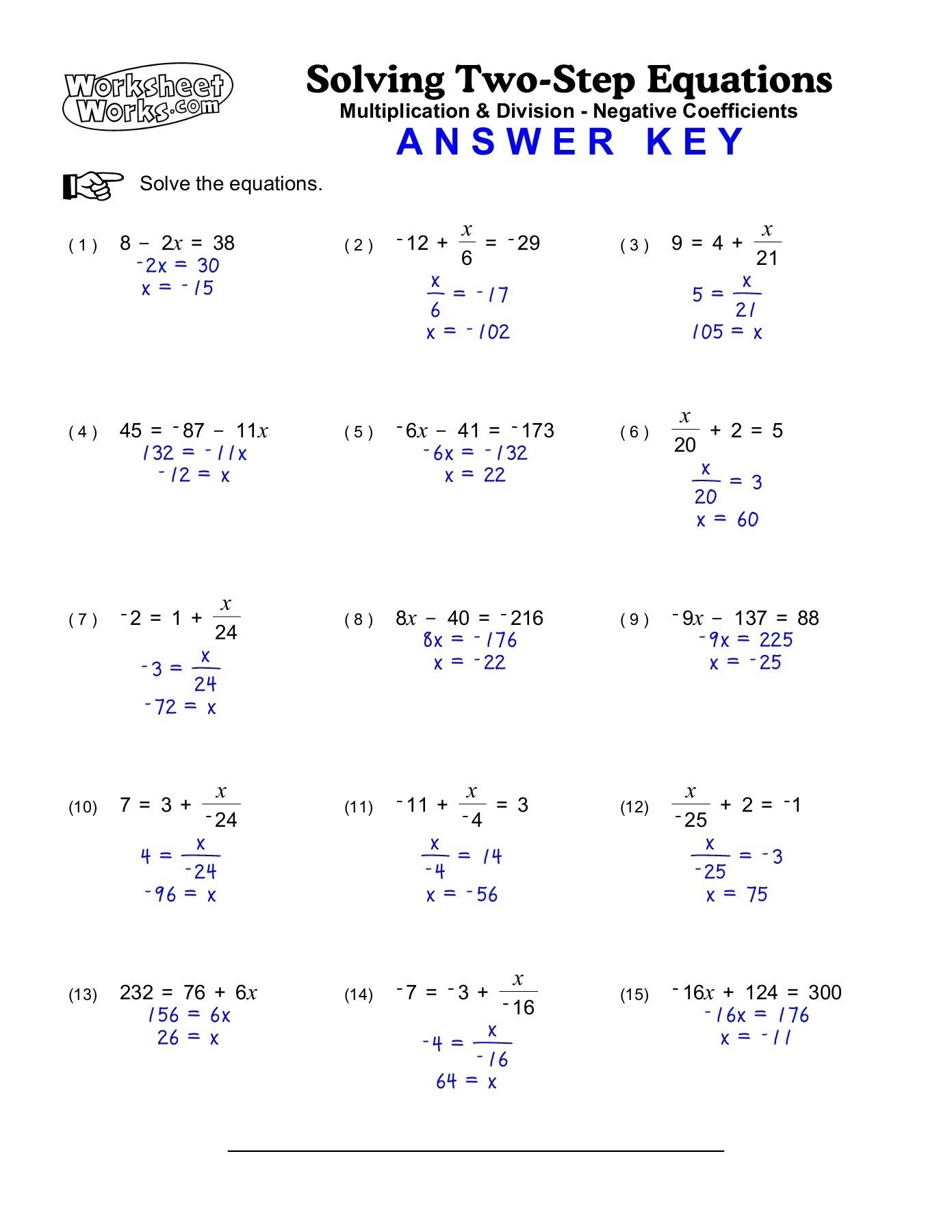 2 Step Equations Worksheet
