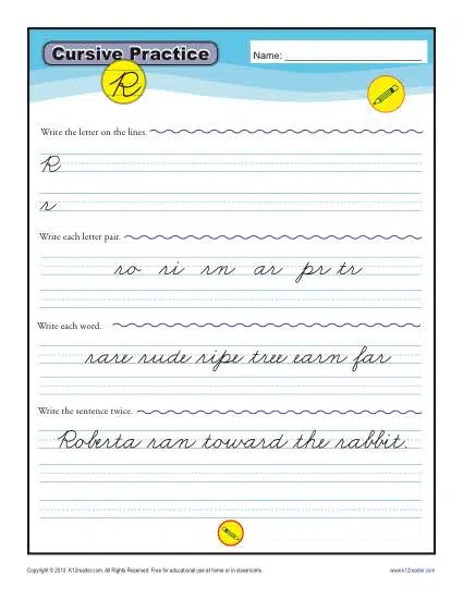 Printable Cursive Writing: Letter R Worksheets - GoodWorksheets